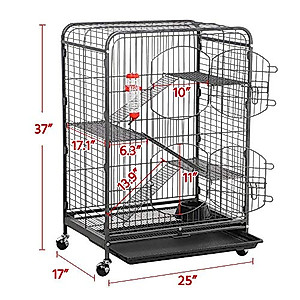 Yaheetech 37 inch Metal Cat Kitten Cage Small Animals Hutch w/ 2 Front Doors/Feeder/Wheels Indoor Outdoor,Black
