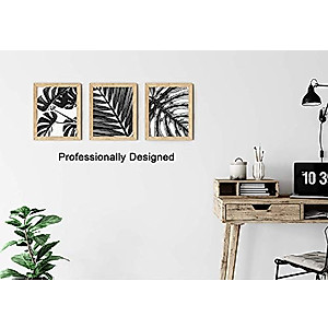 Grey Tropical Leaf Botanical Wall Art 3 Piece Print Set 8x10 Unframed Black and White Monstera and Palm Leaves for Bathroom, Bedroom Home Decor Idea