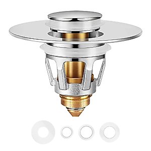Universal Bathroom Sink Stopper in Brass, 1.04-1.97 Inch Pop Up Basin Sink Drain Stopper, Sink Drain Strainer with Anti Clogging Filter Hair Catcher