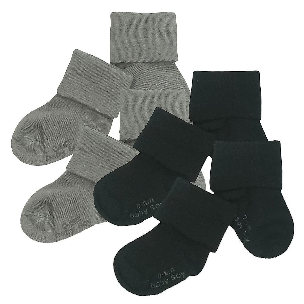 Babysoy Unisex Baby Grip Socks with Non-Skid Soles – Toddler Grip Socks for Infants – Non-Slip Baby Socks with Grips – Anti-Slip Ankle Socks for Crawling- Pack of 4s (0-6 Months, Pirate/Thunder)