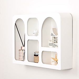 Ella & Emma White Decorative Floating Wall Shelf, Geometric Arched Wall Shelf, Boho Nordic Modern Style Shelves for Wall Decor, Wall Mounted Shelf Storage Nursery, Bedroom, Living Room, Bathroom