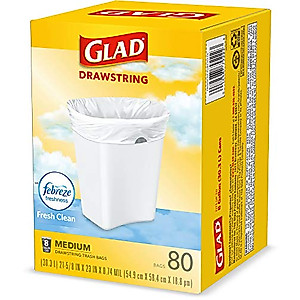 Glad Trash & Food Storage Medium Kitchen Drawstring Trash Bags 8 Gallon White Trash Bag, Fresh Clean Scent, 80 Count (Package May Vary)