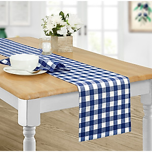 Home Bargains Plus Country Rustic Buffalo Plaid Blue Bundle Including Table Runner, Placemats, and Napkins