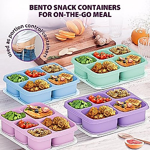 Mosville® Bento Snack Containers, 4 Pack Lunchable Container with 5 Compartments for Adults On-the-Go Meals [Portion Control], Reusable Bento Lunch Box BPA-Free