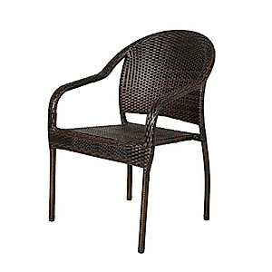Patio Sense 63490 Rhodos Cafe Stacking Chairs in Mocha All Weather Wicker Construction No Assembly Lightweight for Indoor & Outdoor - Set of 4