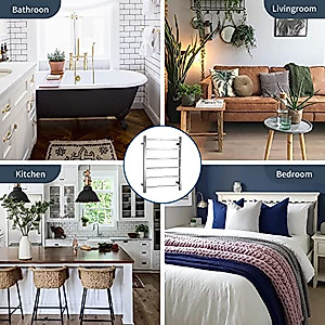 SHARNDY Towel Warmer Brushed Nickel for Bathroom Wall Mounted Bath Towel Heater Plug-in Square 6 Bars Drying Rack Stainless Steel Electric Heated Towel Rack ETW13 68W 26.77x20.47x4.13 inches