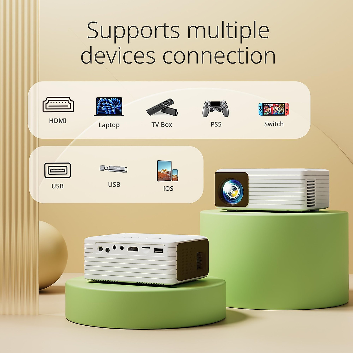 Mini Projector - 1080P Full HD Supported YOTON Portable Projector Y3, Gift for Kids, Phone Projector for Home Theater, Movie, Cartoon, Compatible with PC/Tablet/Fire Stick/iOS and Android Phone