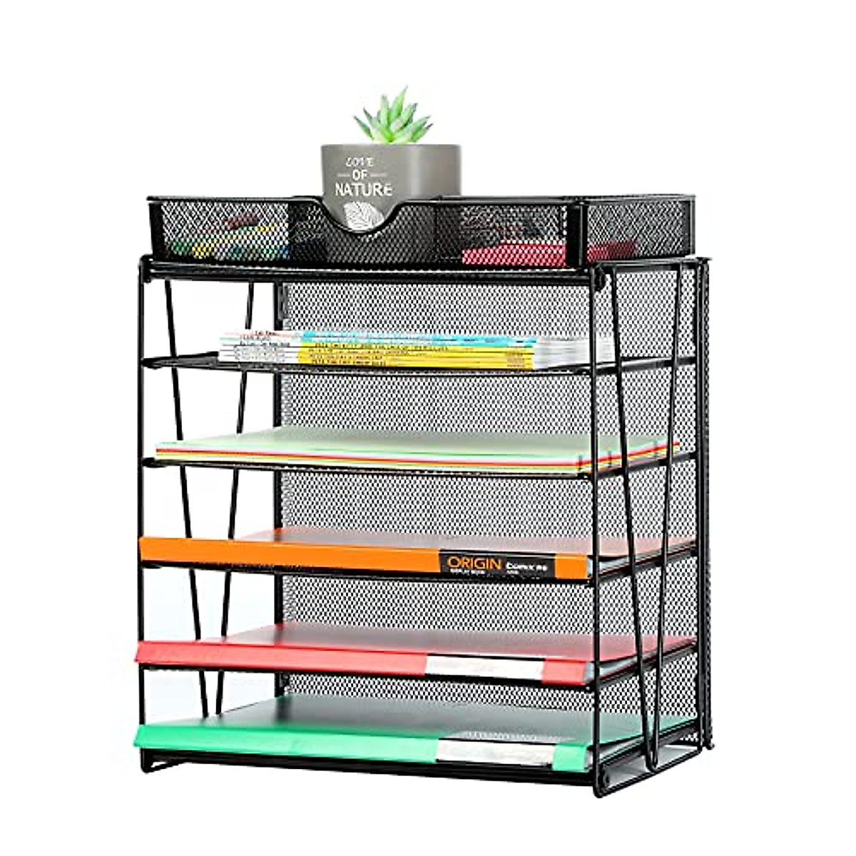 Samstar Letter Tray Organizer, 5-Tier Desk File Organizer Paper Sorter Letter Shelf Rack with Sliding Drawer, Black
