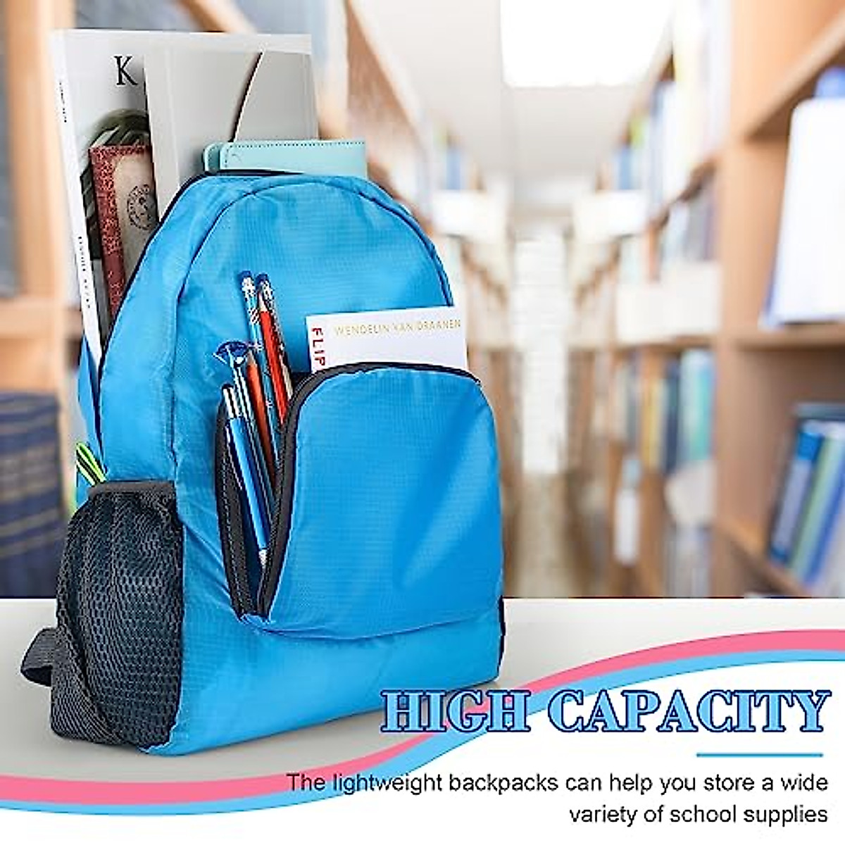 Reginary 24 Pcs Backpack 17" Backpacks Foldable Lightweight Bookbags Student Outdoor Travel School Book Bag with Storage Bag (Blue)