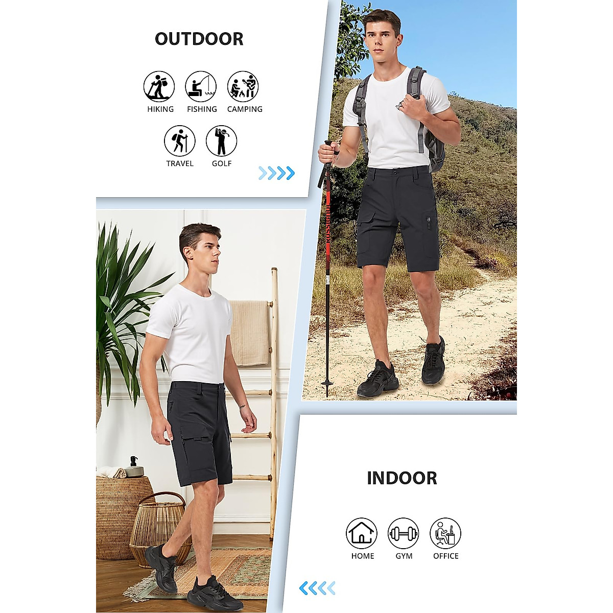 Hiauspor Men's Hiking Cargo Shorts 9"/10" Quick Dry Lightweight Waterproof for Golf Tactical Fishing Casual with 6 Pockets (Black, 38)