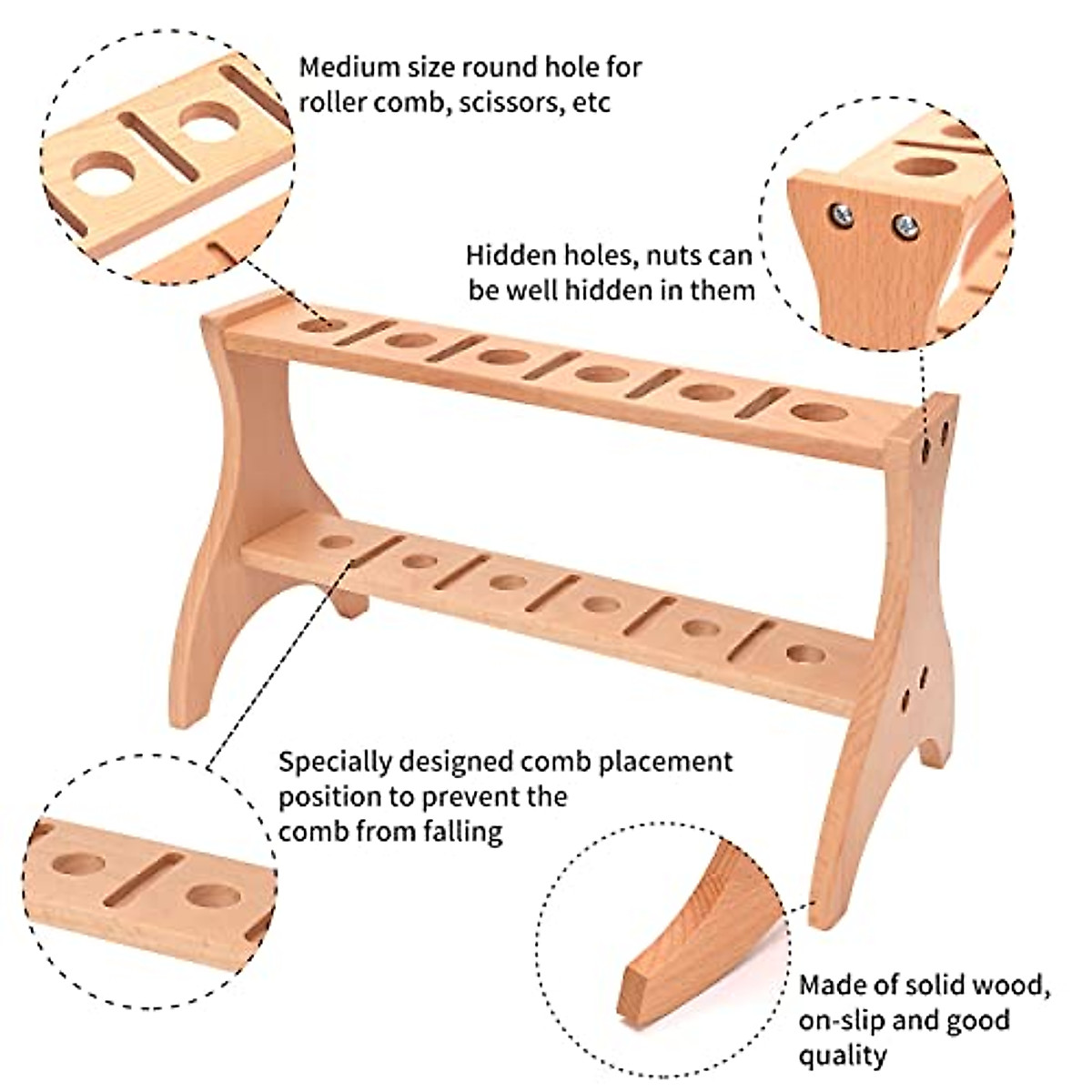 Hair Comb Holder Barbershop Vanity Bathroom Supplies Accessories Organizer Tray Wood Rustic Holder, Makeup, Styling Tools Rack