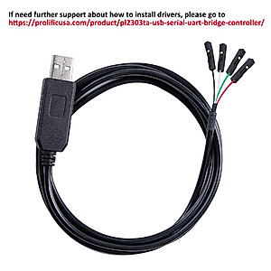 DTech USB to TTL Serial 3.3V Adapter Cable TX RX Signal 4 Pin 0.1 inch Pitch Female Socket PL2303 Prolific Chip Windows 10 8 7 XP Vista (6ft, Black)