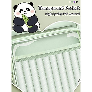 SIORTIO Canvas Tote Bag Cute Panda Print Multipocket Handbag with Compartments + 5 Pens (1-Green)