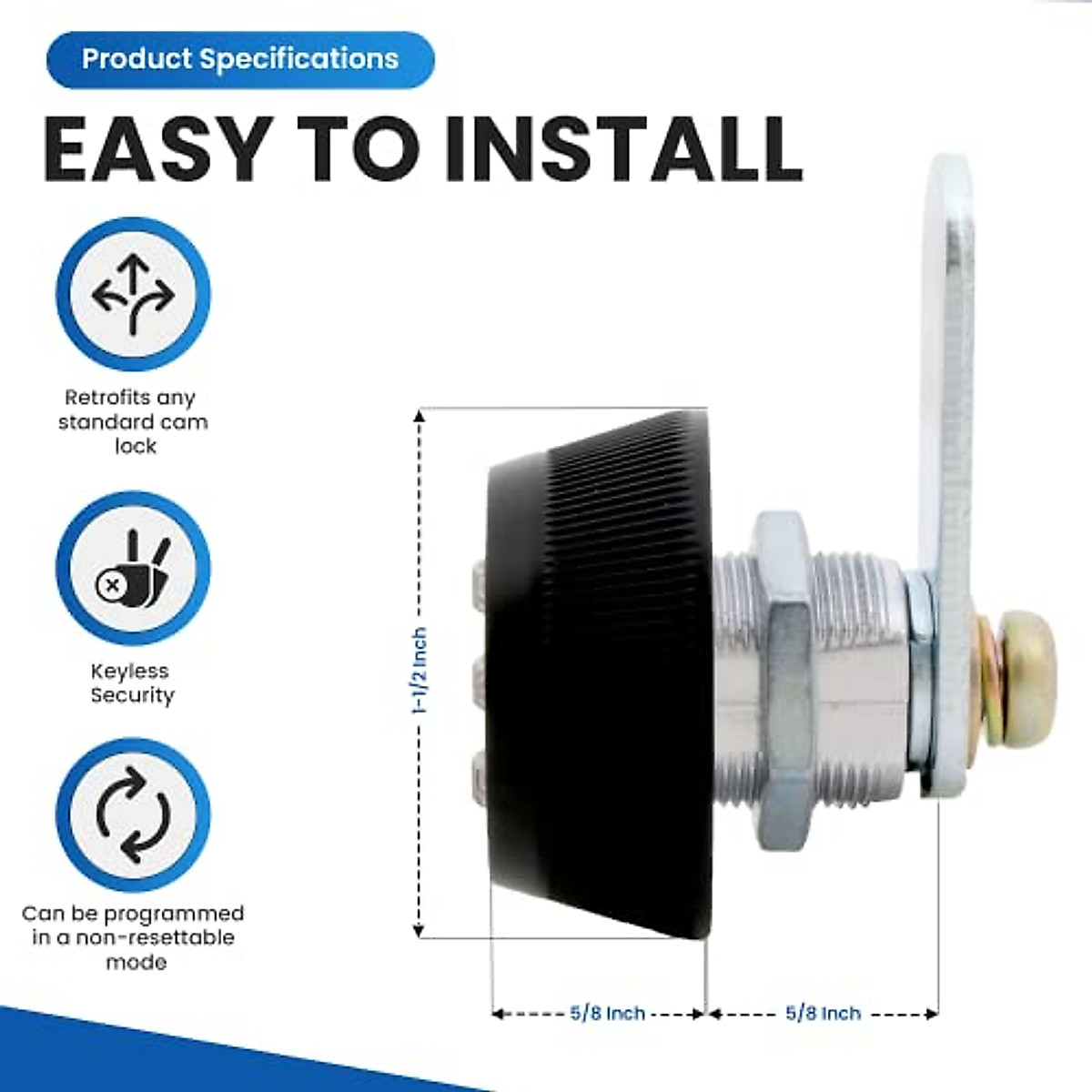 FJM Security Combi-Cam 7850R-S-Black Combination Cam Lock, 5/8" Black Finish