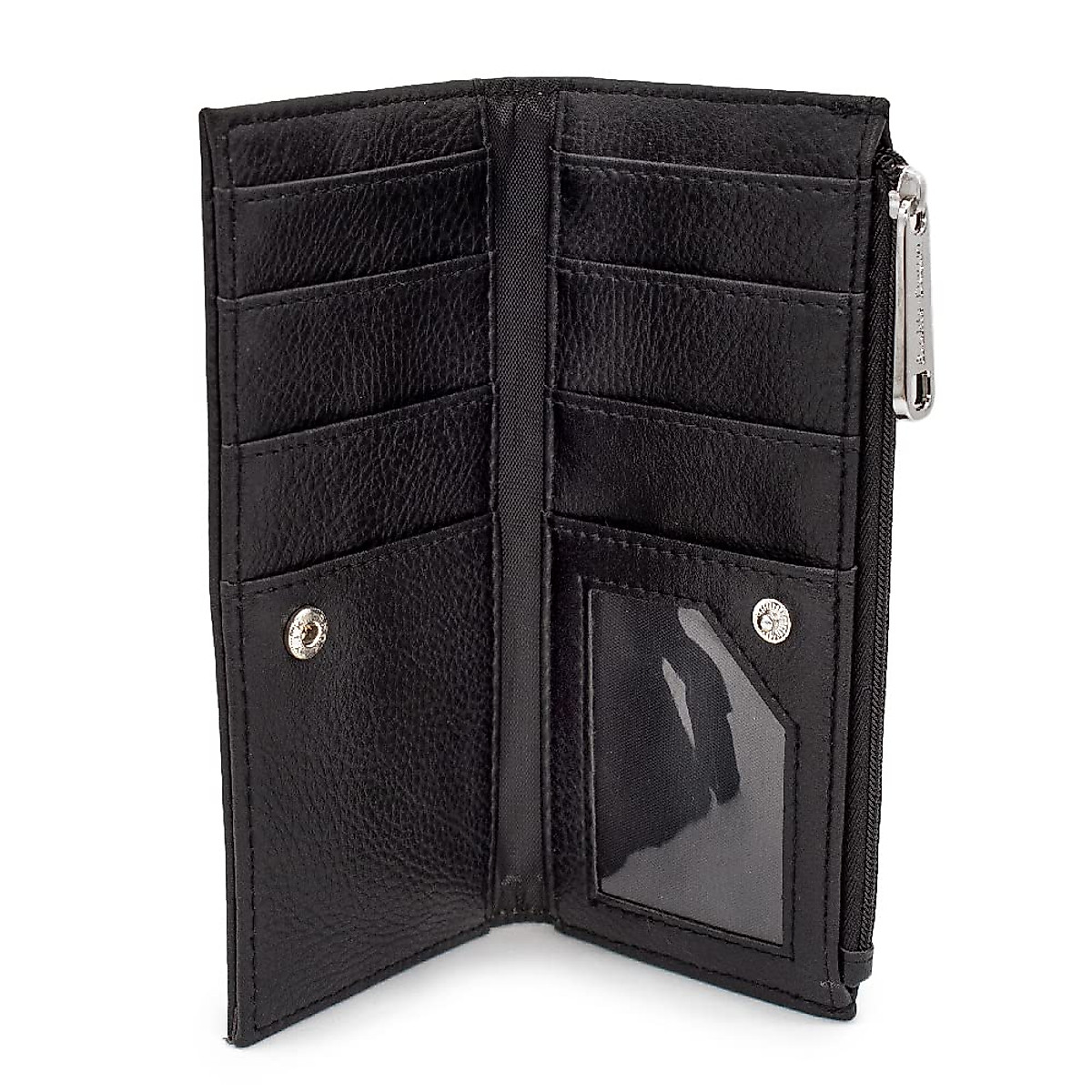 Disney Wallet, Fold Over, Snap Pouch, Disney Signature D Logo Silver, Black Vegan Leather