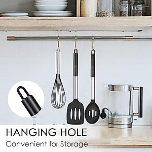 FONGLUAN Kitchen Utensils, Set of 5, Silicone Cooking Utensils Set with Stainless Steel Handle, Turner/Spatula, Spoon, Ladle, Whisk, Masher, Heat Resistant, Nonstick Cookware, Dishwasher Safe, Black