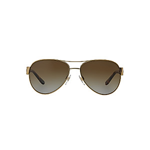 Ralph by Ralph Lauren Women's RL7047Q Aviator Sunglasses, Shiny Pale Gold/Gradient Brown Polarized, 58 mm