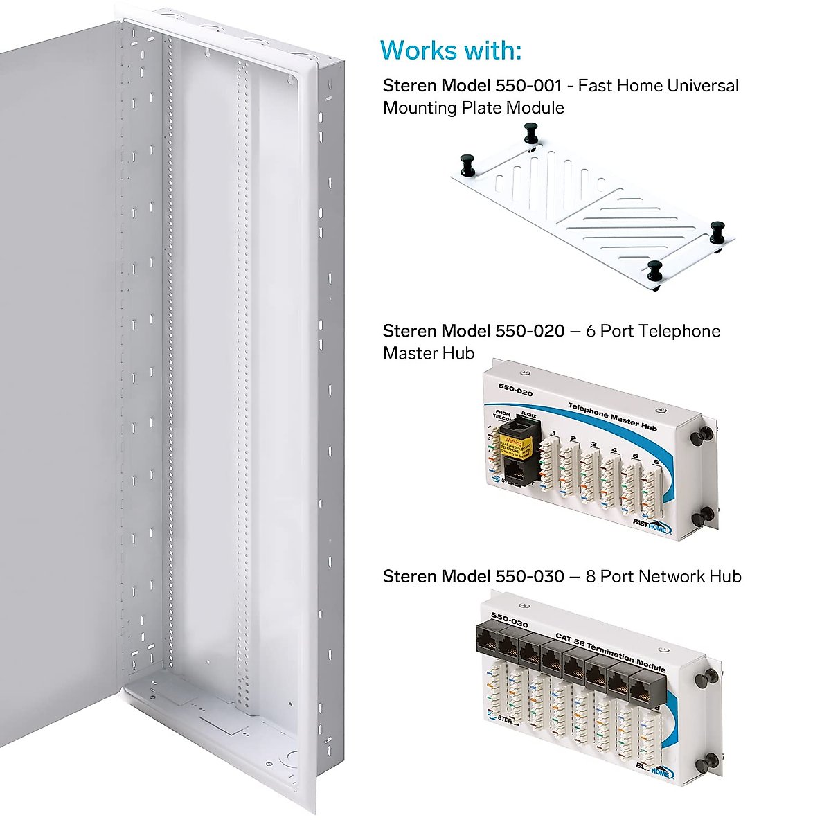 Structured Media Enclosure Accessories - Structured Wiring Cabinet - Structured Wiring Enclosure - Structured Media Cabinet - Structured Media Center - Fasthome Surface Mount Enclosure - STEREN 19"