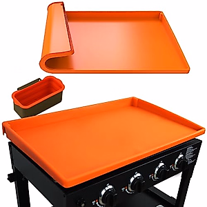 Silicone Griddle Mat with Grease Cup Liners for Blackstone 28" Griddle, High-Wall & Full-All-Encompassing Heavy Duty Food Grade Silicone Grill Buddy Mat, Protecttion Griddle from Dirt & Rust (Orange)