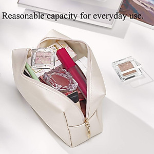 Sohynca PU Leather Cosmetic Bag for Women Minimalism Makeup Bag for Daily Use Portable Storage Purse Small Neat Cosmetic Pouch Water-resistant Toiletry Bag for Travel (Ivory White)