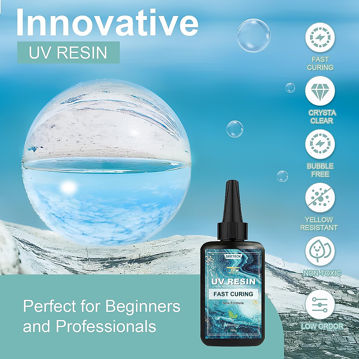 Deeteck UV Resin Kit with Light for Beginners-400g Highly Crystal Clear Hard Epoxy Resin Supplies with 200pcs Making Kit and UV Lamp, Silicone Molds for DIY Arts and Crafts, Fast Curing for Making