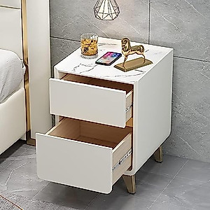 Narrow Bedside Table Modern Nightstand W/ 2 Wooden Drawer Solid Wood and Leather End Table Side Table Modern Bedside Cabinet for Apartment