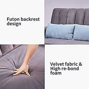 SURFLINE Pull Out Sofa Bed Sleeper Sofa Bed Loveseat Sleeper with Memory Foam Mattress Twin, Velvet Pull Out Couch with Storage Pocket and 2 Throw Pillows, Small Couch for Small Spaces Grey