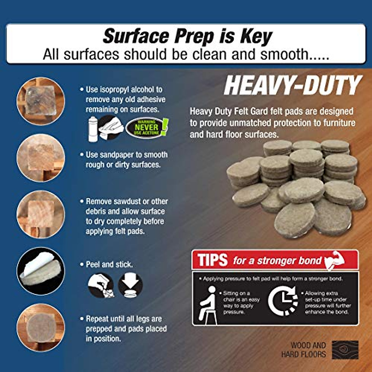 Shepherd Hardware 9915 1-Inch Heavy Duty Felt Gard Self-Adhesive Leveling Furniture Pads, Beige,8-Pack