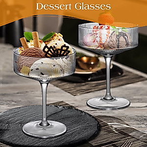 LUXULISH Ribbed Coupe Glasses Set of 6, Crystal Handmade Vintage Martini & Cocktail Glasses, Perfect for Dessert, Cocktail, Wine, Champagne & Gift - 10Oz