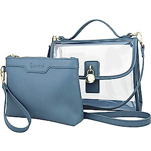B BRENTANO Clear Top Handle Satchel Crossbody Bag with Removable Wristlet Pouch (Stadium Policy-Compliant Bag) (Blue)