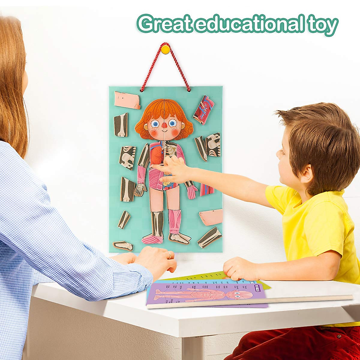 Human Body Puzzle for Kids Toddlers 90PCS Magnetic Boy Girl Anatomy Play Set Body Parts Organs Muscles Skeleton and Bones Wooden Puzzle Toys Aged 3+ Educational Learning Preschool Toys