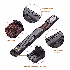 Pocket Guitar Chord Practice Tool, Portable Guitar Neck for Trainer Beginner w/a Rotatable Chords Chart Screen (Battery Included)
