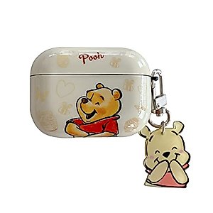 Soft TPU Case with Charm and Keychain for Apple AirPods Pro 2019 Model Yellow Winnie The Pooh Bear Laugh Cute Lovely Adorable Kawaii Girls Kids Boys