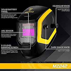 DEKOPRO Solar Powered Welding Helmet Auto Darkening Welder Mask Diversify Design Adjustable Shade Range 4/9-13 for MIG TIG Arc Welding Machine