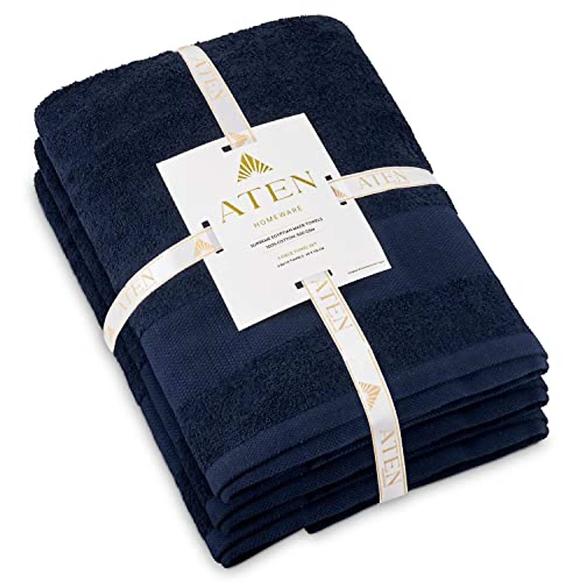 ATEN Homeware Luxury Egyptian Cotton Bath Towels Extra Large - 500 GSM 3 Pieces of 26x54 Inches Bath Sheets - Highly Absorbent and Quick Dry Towel Set - Super Soft Towels for Bathroom (Navy)