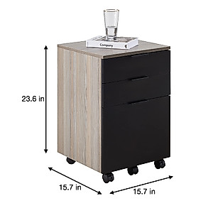 JJS 3 Drawer Rolling Wood File Cabinet with Locking Wheels, Home Office Portable Vertical Mobile Wooden Storage Filing Cabinet for Letter Size, Black