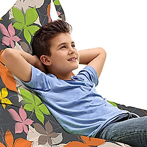 Ambesonne Fall Lounger Chair Bag, Simplistic Autumnal Foliage Leaves Halftone Elements, High Capacity Storage with Handle Container, Lounger Size, Multicolor