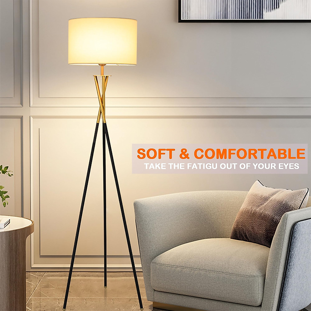 ACPYIDL Floor lamp Vertical Table lamp for Living Room, a Floor lamp Include Two Color Shades Linen and Black Shades, Suitable for Living Room Bedroom, Office, incl. 20W LED 3-Color Light Bulb…