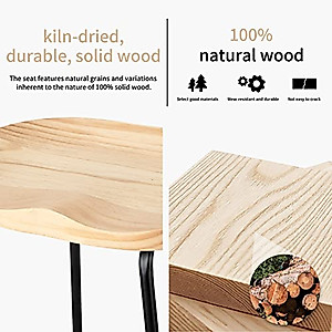 HeuGah Bar Stools, Solid Wood Barstools Set of 2, 26" Counter Height Bar Stools with Metal Leg,Rustic Backless Bar Stools for Kitchen Island,Bar Chairs with Solid Wood Saddle Seat (Burlywood, 26 Inch)