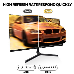 CRUA 24" Curved Monitor, FHD(1920×1080p) 2800R 100HZ, 99% sRGB Color Gamut Computer Monitors, 3-Sided Narrow Bezel and Filter Blue Light Function, Desktop PC Monitor(HDMI, VGA)- Machine Black