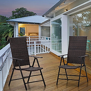 PHI VILLA Patio Wicker Dining Chairs Set of 2, Adjustable Folding Patio Chairs Outdoor Rattan Wicker Chairs for Deck, Porch, Poolside, Yard