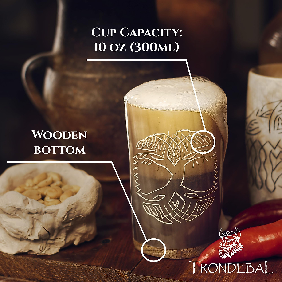Trondebal Viking Drinking Horn Mugs Set of 4, Natural Ox Horn Shot Glasses | 10 oz Cool Unique Tumbler, Beer Gift for Men and Women, Handmade Goblet| Medieval Stein for Ale, Mead, Whiskey