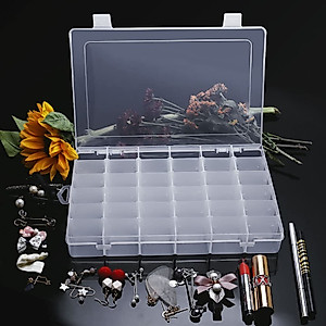 1Pack 36 Grids Craft Organizers and Storage Bead Organizer Tackle Box Organizer with Adjustable Divider, Plastic, Clear