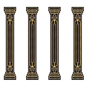 Beistle 4 Piece Roaring 20's Column Pull Down Cut Outs 1920's Theme Awards Night Party Decorations, 6', Black/Gold