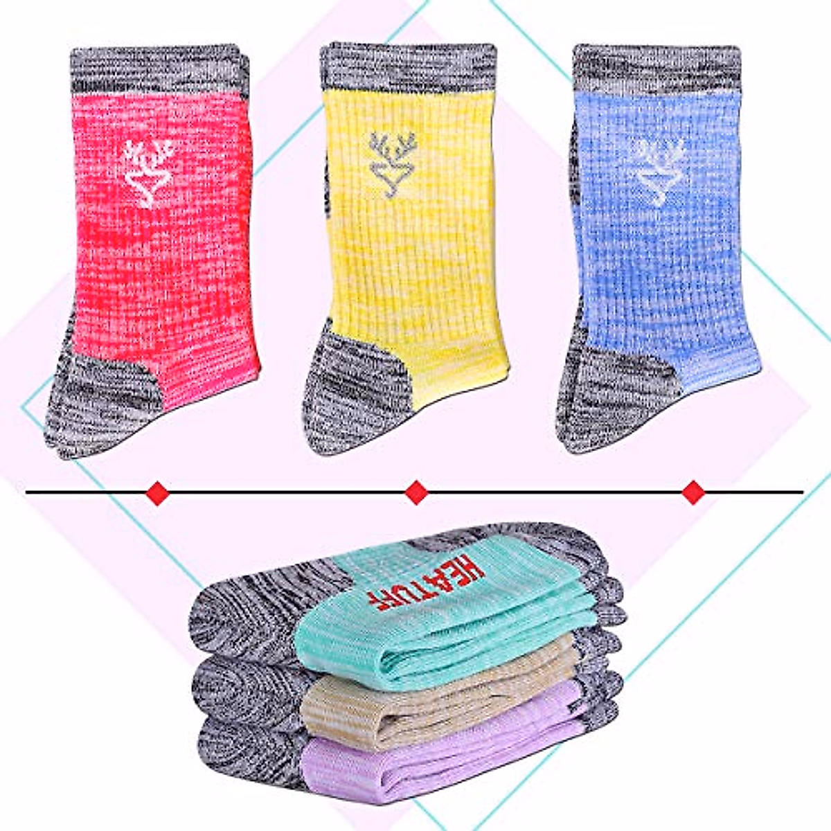Heatuff Womens 6 Pack Hiking Crew Socks Performance Athletic Cushion Outdoor Trekking Sock