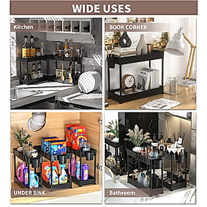 3 Pack Under Sink Organizer, 2 Tier Under Bathroom Sink Storage Organizer, Sturdy Bathroom Storage Shelf, Multi-purpose Bath Collection Baskets for Kitchen Countertop Cabinet Pantry