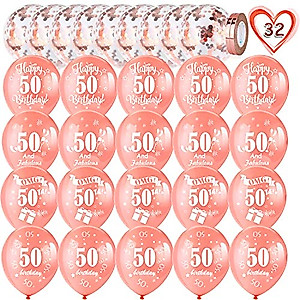 HOWAF 50th Birthday Balloons, Pack Of 30 Rose Gold Birthday Balloons Latex Confetti Balloons & 2 Ribbons for Men Women Happy 50th Birthday Party Decorations Supplies