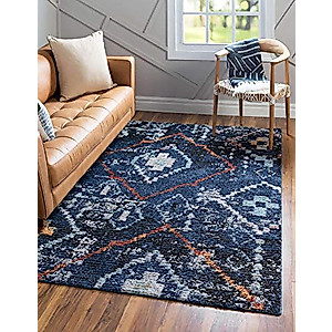 Unique Loom Morocco Collection Tribal, Southwestern, Bohemian Area Rug, 4' 0" x 6' 0", Navy Blue/Gray