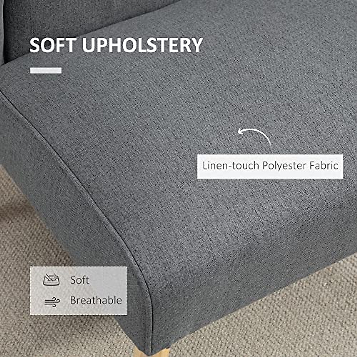 HOMCOM Modern 2-Seat Loveseat, 45" Button Tufted Fabric Upholstered Sofa Couch with Rubberwood Legs for Living Room, Grey