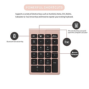 Jopwkuin Bluetooth Number Pad, 22 Keys Number Keypad with Shortcut Key, 10Keys Portable Financial Accounting Number Pad, Bluetooth 5.0 Numeric Keyboard for Laptop, PC, Desktop, Pad(Rose